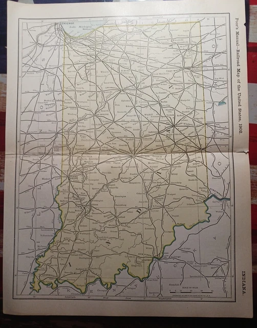 1902 TRAIN ROUTE Map INDIANA All Railroad Lines Stations Towns 11"×9 ...
