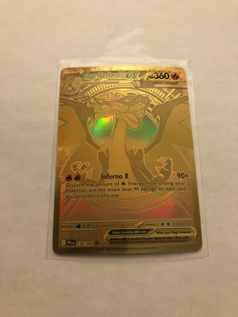 MEGA CHARIZARD EX 130/094 Phantasmal Flames Mega Hyper Rare Gold Holo ...