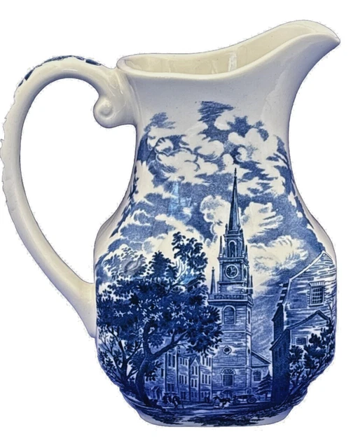 LIBERTY BLUE HISTORIC colonial scenes old North church water pitcher ...