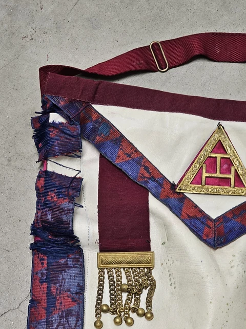 ANTIQUE VICTORIEN MAÇONNIQUE Maçon Knights Templier Uniforme Tablier En ...