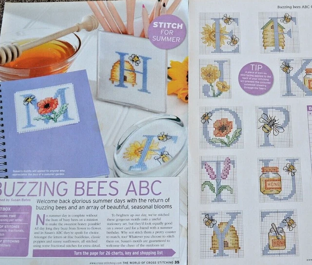 CROSS STITCH CHART - Buzzing Bees Insect & Flowers Alphabet ABC £1.25 ...