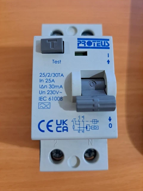 PROTEUS 25 AMP 30mA DOUBLE POLE RCD TYPE AC 25/2/30T £9.00 - PicClick UK