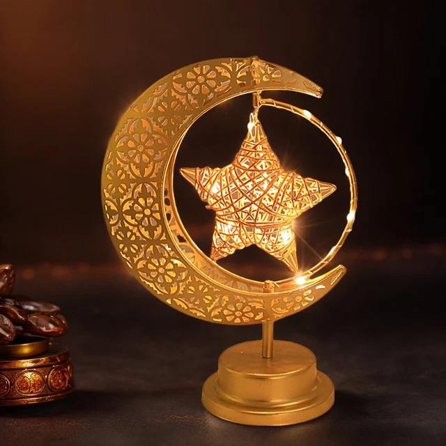 LED RAMADAN MOON Lamp Metal Half Moon Night Light for Home Decor (Vine ...