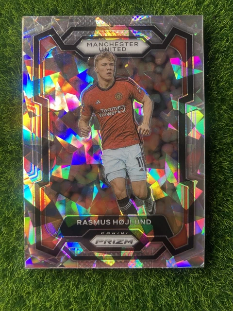 RASMUS HOJLUND CRACKED Ice 23/24 Panini Prizm Football Card Manchester ...
