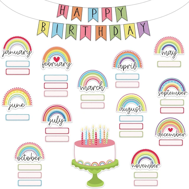 CLASSROOM DECOR HAPPY Birthday Bulletin Board Decorations Rainbow Cut ...