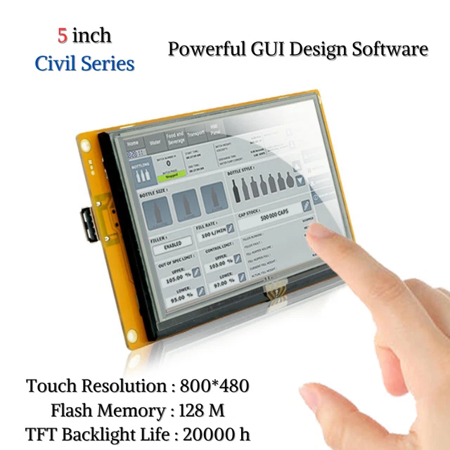5 INCH HMI TFT LCD Touch Screen Display with GUI Software Support ...