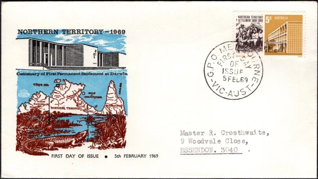 1969 AUSTRALIA CENTENARY Of 1st Settlement Of NT 5c Royal Addressed FDC ...