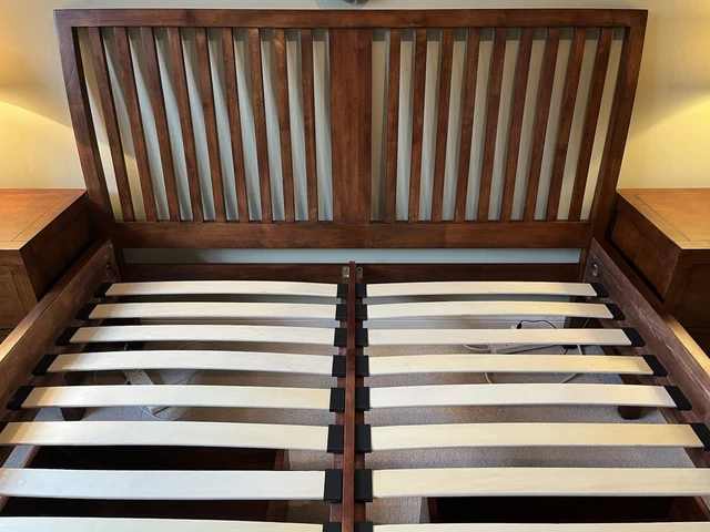 FEATHER BLACK KINGSIZE Mala Solid Dark Wood Bed Frame Tables Under Bed ...