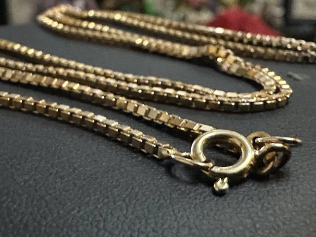 9CT YELLOW GOLD Necklace Italian Box Link Chain 20cm x 1mm 375 UNOAERRE ...