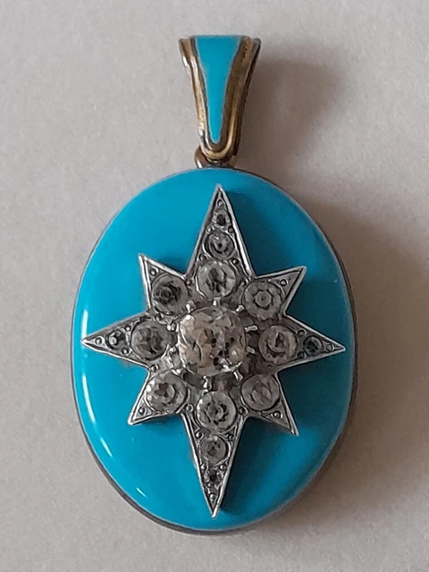 ANTIQUE GEORGIAN CELESTIAL Rock Crystal Star Blue Enamel Locket ...