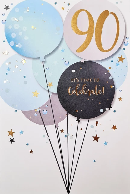 HAPPY BIRTHDAY CARD - 90th 90 Today - Balloons Stars Gold Foil - For ...
