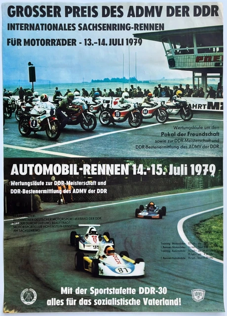 GROSSER PREIS DES ADMV der DDR Original Offset Plakat 1979 Sachsenring ...