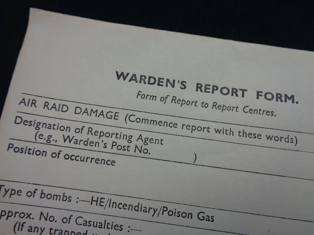 WW2 AIR RAID Warden's Report Form - Home Front - Arp - Civil Defence £7 ...
