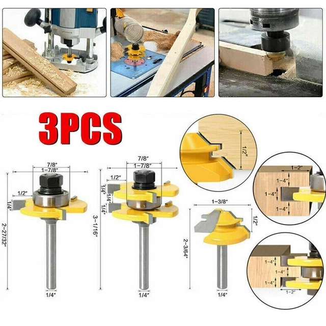 3/6PC 1/4& T-TYPE Shank Tongue and Groove Router Bits 3-tooth Useful ...
