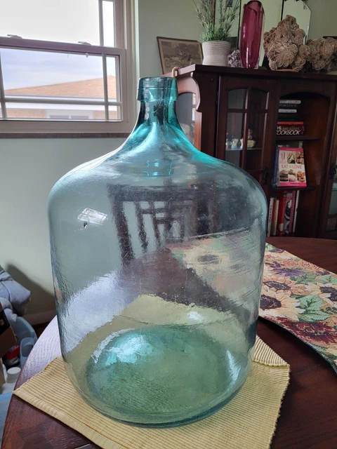 VINTAGE CARBOY 5 Gallon Wine Bottle Jug DemiJohn Antique Green Glass ...