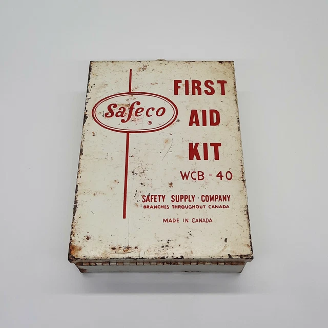 VINTAGE 1962 METAL Industrial Safeco First Aid Kit WCB-40 w/ original ...