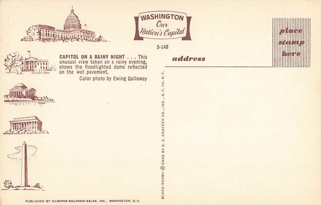 POSTCARD WASHINGTON DC: United States Capitol Building Rainy Night ...