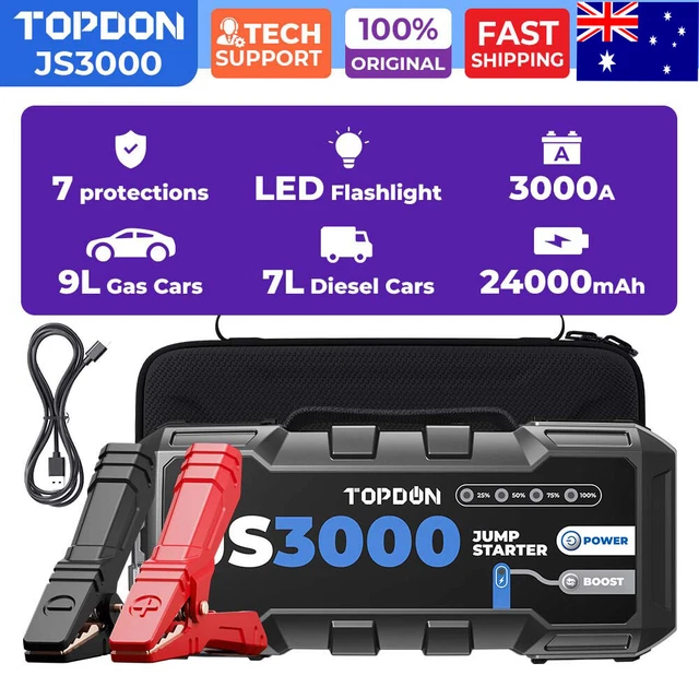 TOPDON JS3000 JUMP Starter 3000A Peak 12V Battery Booster Pack Power ...
