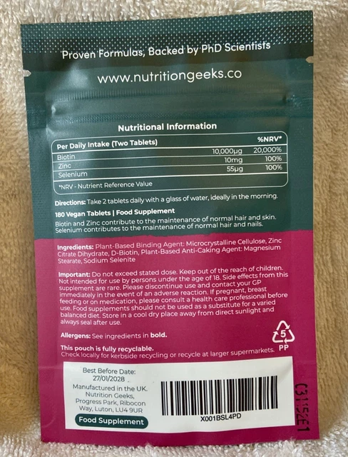NUTRITION GEEKS BIOTIN 10,000mcg + Zinc & Selenium 180 Tablets NEW ...
