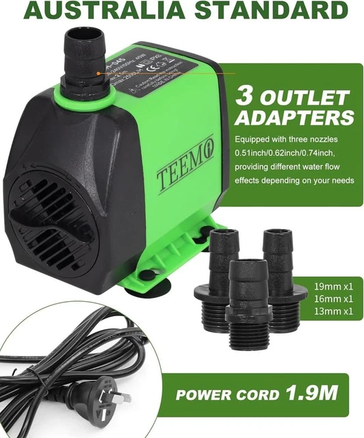 AQUARIUM SUBMERSIBLE WATER Pump: 2500L/H 45W Quiet Adjustable with 1.9M ...