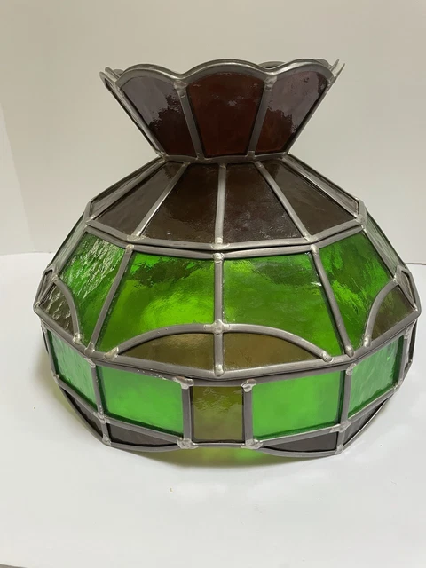 Vtg Stained Glass Leaded Glass Slag Lamp Light Fixture Shade Green £4493 Picclick Uk