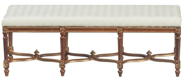 MAISON DE POUPÉES Long Banc Noyer & Doré Main Peint JBM Miniature 1:12 Meubles EUR 82,99 ...