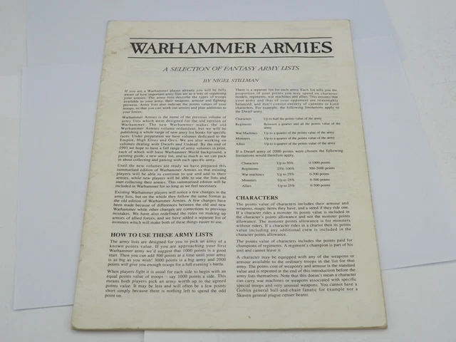 GW WARHAMMER ARMIES Fantasy Army Lists Booklet. 1992. Green 1420 £6.00 ...