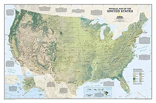 NATIONAL GEOGRAPHIC: UNITED STATES PHYSICAL WALL MAP By National ...