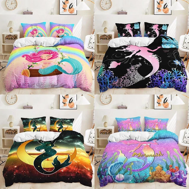 MERMAID MOON NIGHT Stars Quilt Duvet Cover Set Queen Pillowcase ...