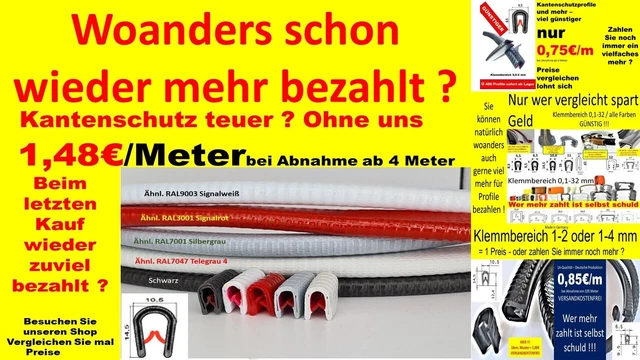 KANTENSCHUTZPROFIL KANTENSCHUTZ KEDERBAND Profil Klemm Gummi U Profil 1-4 PVC EUR 1,00 - PicClick DE