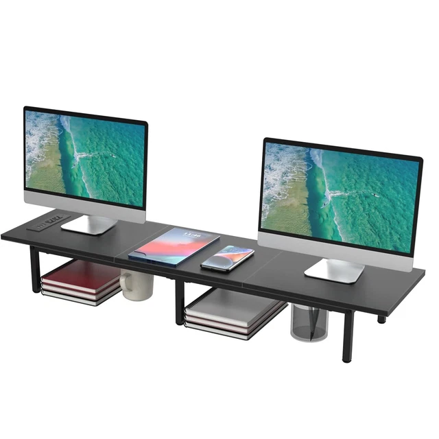 DUAL MONITOR STAND Riser w/Outlets and USB Ports for Computer, Laptop ...