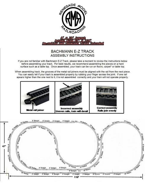BACHMANN HO SCALE Steel Alloy Black EZ Track 4' x 10' 3 Ring for Model ...