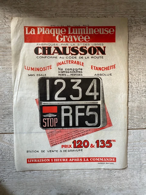 ANCIENNE BROCHURE PUBLICITAIRE Automobile plaque immatriculation Chausson EUR 7,00 - PicClick FR