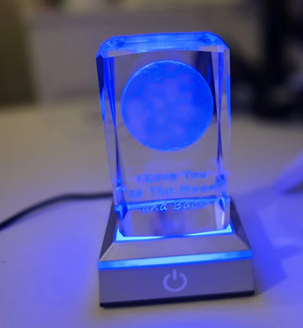 LED COLOUR CHANGING Moon Crystal Glass Night Light USB Touch "I Love ...