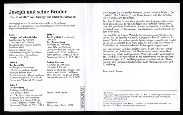 THOMAS MANN★JOSEPH UND seine Brüder + DER ERWÄHLTE +…★2-MC ...