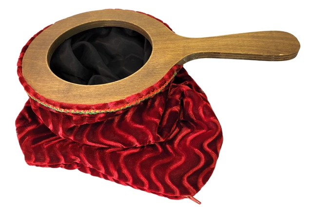 VINTAGE CHURCH TITHE Offering Collection Maroon Red Felt Cloth Bag Wood ...