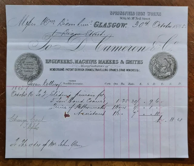 1885 D. CAMERON & Co, Engineers & Machine Makers, McNeil Street ...