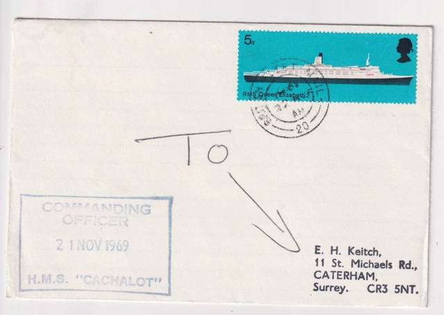 ROYAL NAVY HMS Cachalot British Fleet Mail 20 RMS QE2 Shipping Cover £2 ...