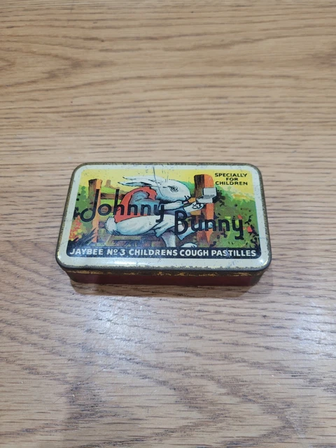 VINTAGE JOHNNY BUNNY Jaybee No3 Childrens Cough Pastilles Sweet Tin Box ...