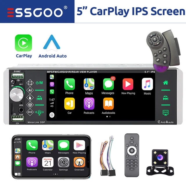 ESSGOO CARPLAY ANDROID Auto Autoradio Bluetooth 5" Touch Screen 1 DIN Telecamera EUR 82,99 ...