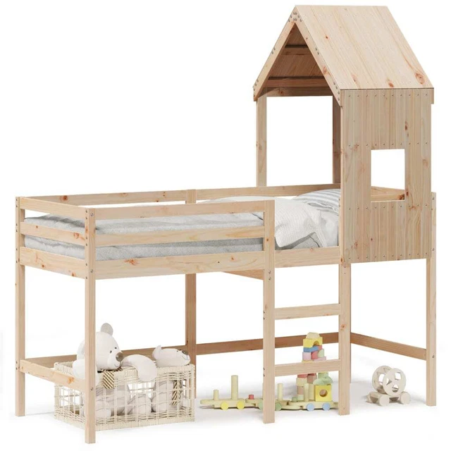 LOFT BED WITH Ladder and Roof 90x200 Solid Wood Pine U7U7 £249.79 ...