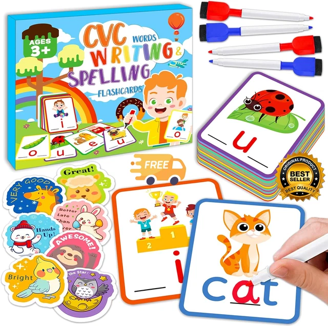 CVC WORD GAMES Writing Spelling Flash Cards for Kindergarten, CVC Sight ...