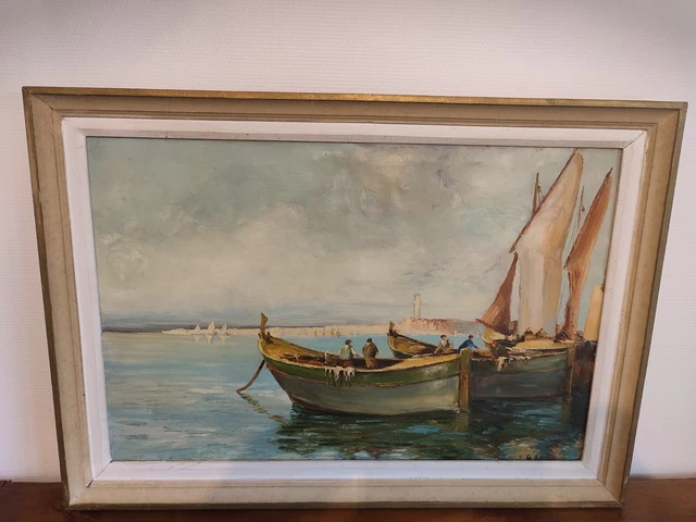 TABLEAU ANCIEN MARINE huile sur toile signé EUR 80,00 - PicClick FR