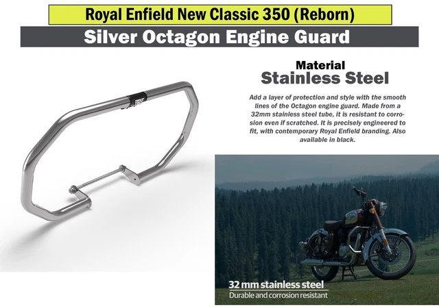 ROYAL ENFIELD &NEW Classic 350 Reborn Silver Octogon Engine Guard" EUR ...
