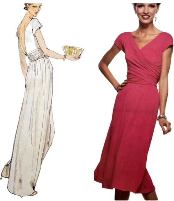 1970S DESIGNER VOGUE Molyneux Ruche Midi Maxi Backless Dress Sewing ...