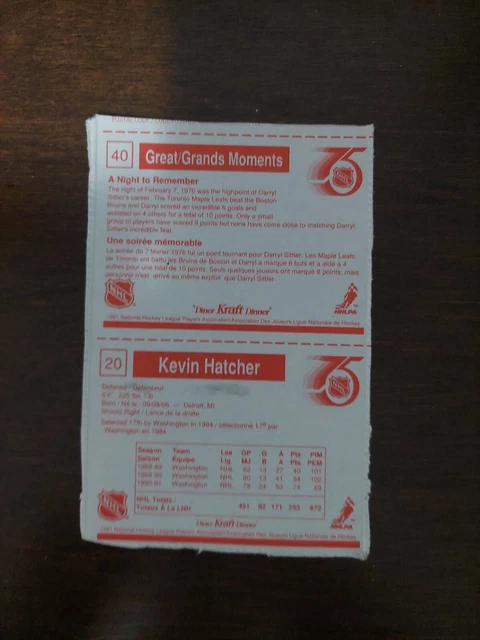 1991-92 KRAFT HOCKEY Kevin Hatcher/Darryl Sittler $3.00 - PicClick CA