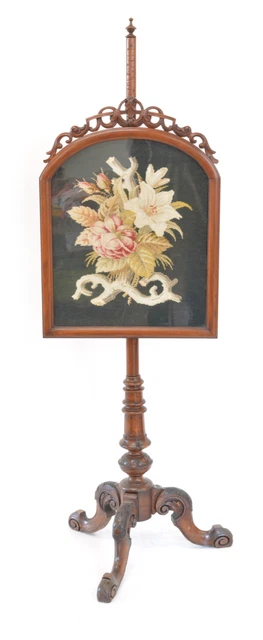 VICTORIAN MAHOGANY POLE Fire Screen Embroidered £300.00 - PicClick UK