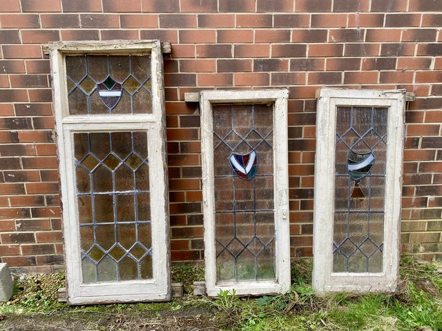 ORIGINAL 1930'S ART Deco Leaded Stained Glass Windows In Wooden Frames ...