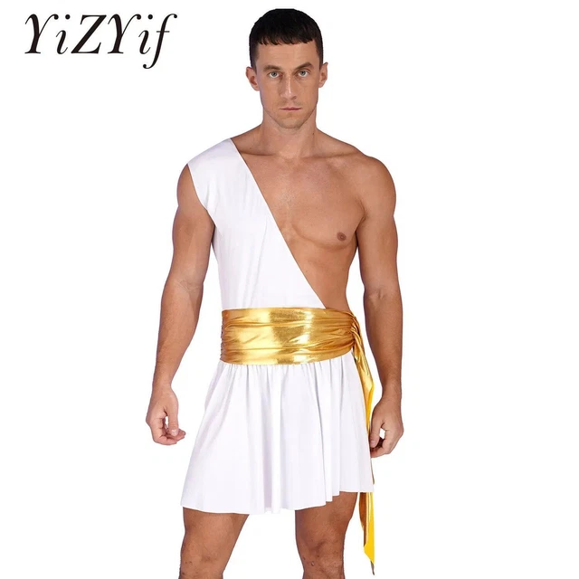 Mens Greek God Costume White Roman Toga Costume Cosplay Role Play