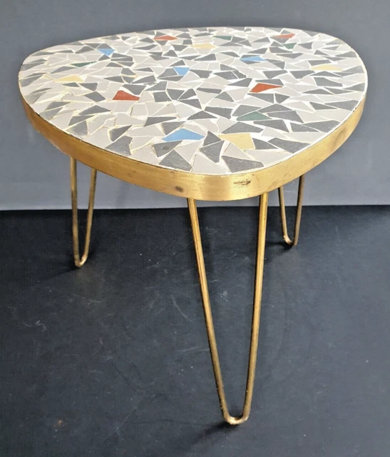 TABLETTE TRIPODE AVEC piétement épingle laiton et plateau mosaïque en céramique. EUR 100,00 ...